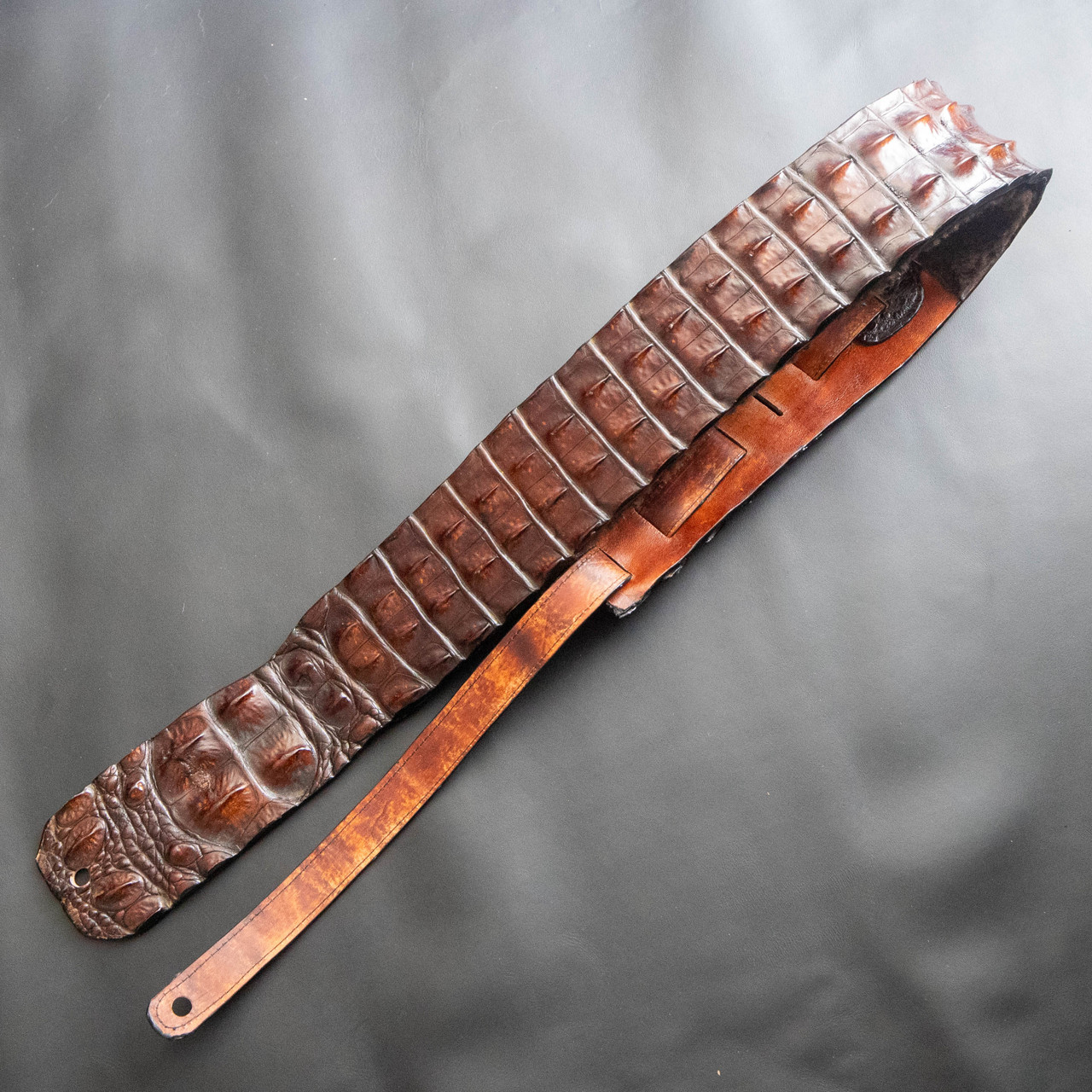 3-Inch Brown Hornback Alligator Guitar Strap - Alligator Jakes