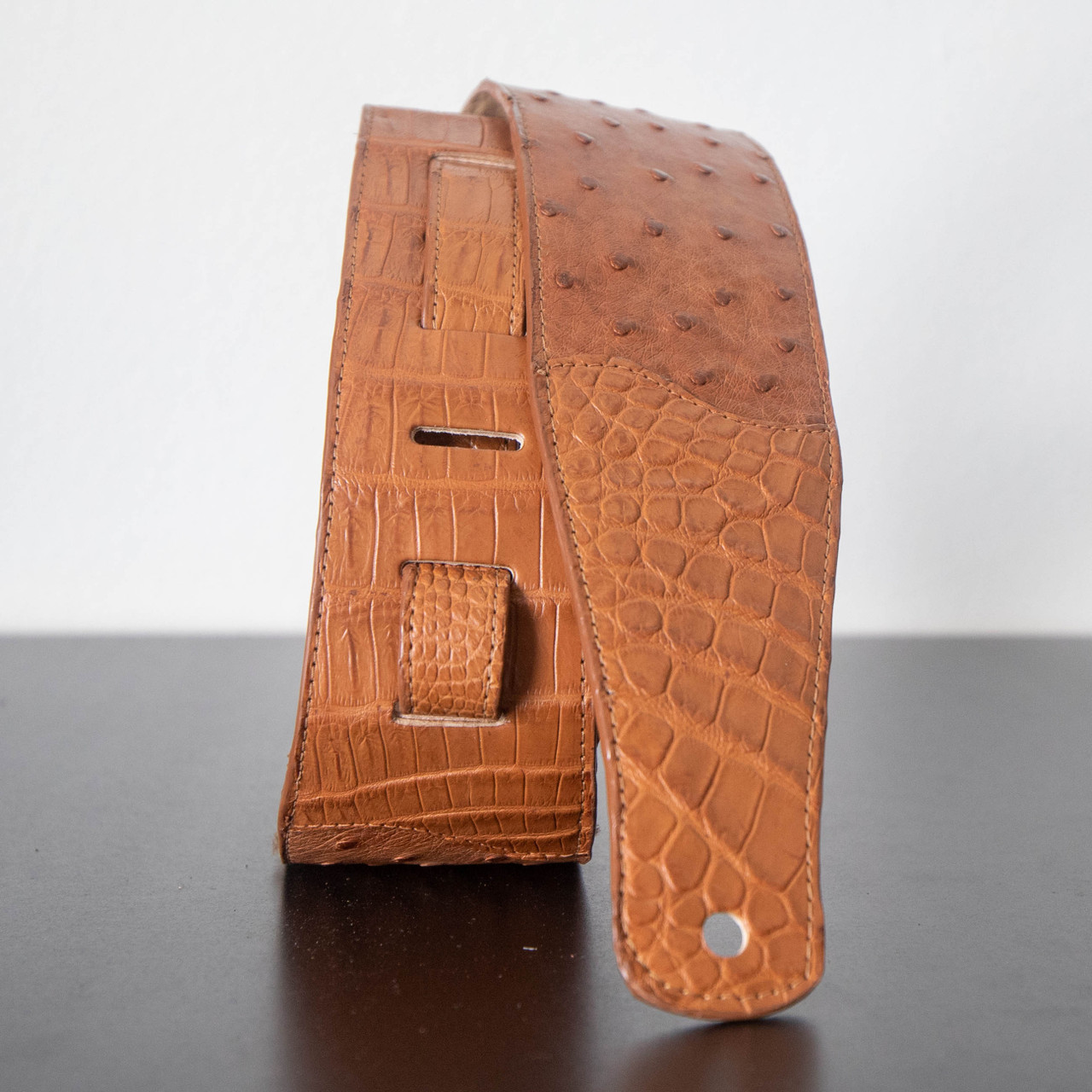 Tan Alligator & Ostrich Guitar Strap - Alligator Jakes
