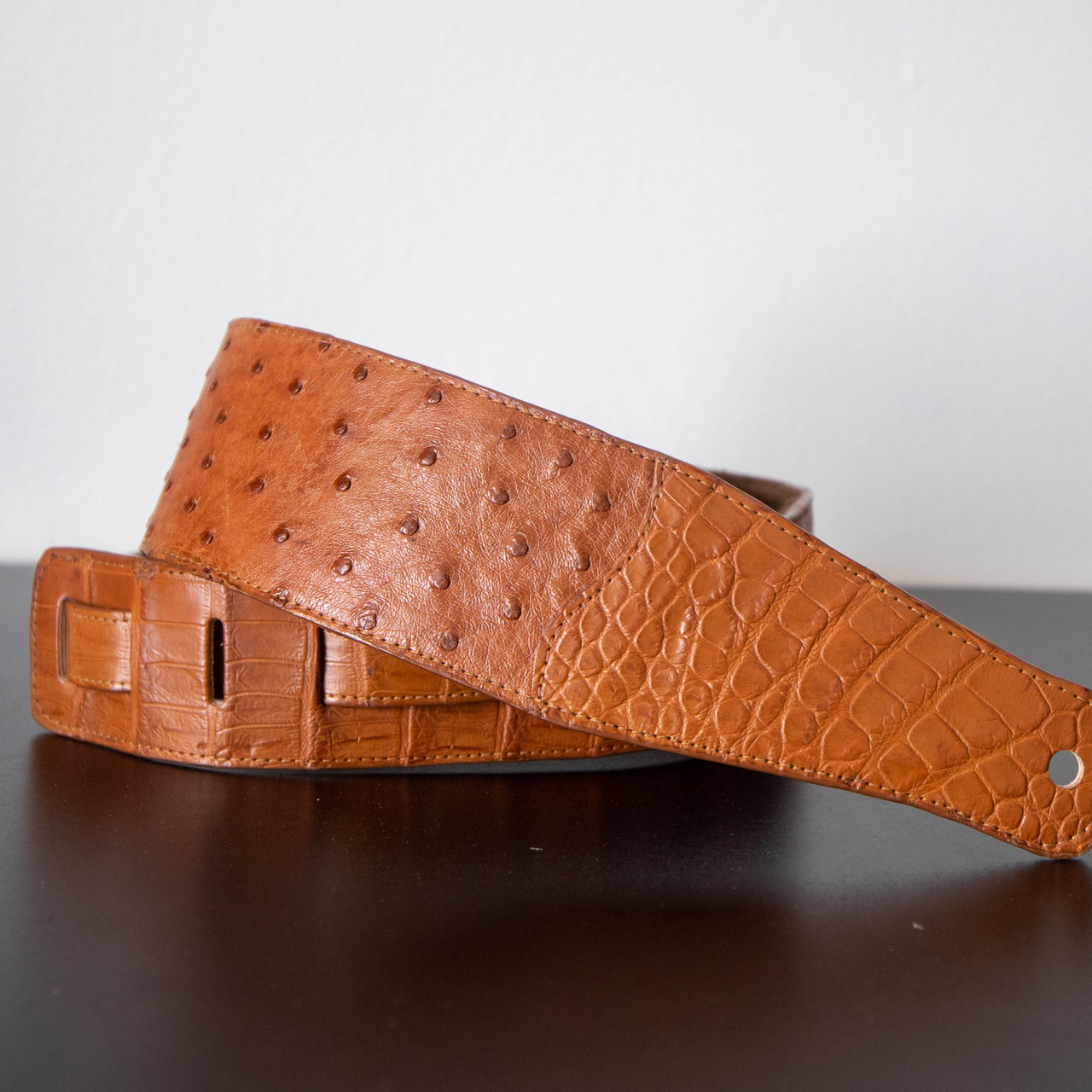 Tan Alligator & Ostrich Guitar Strap - Alligator Jakes