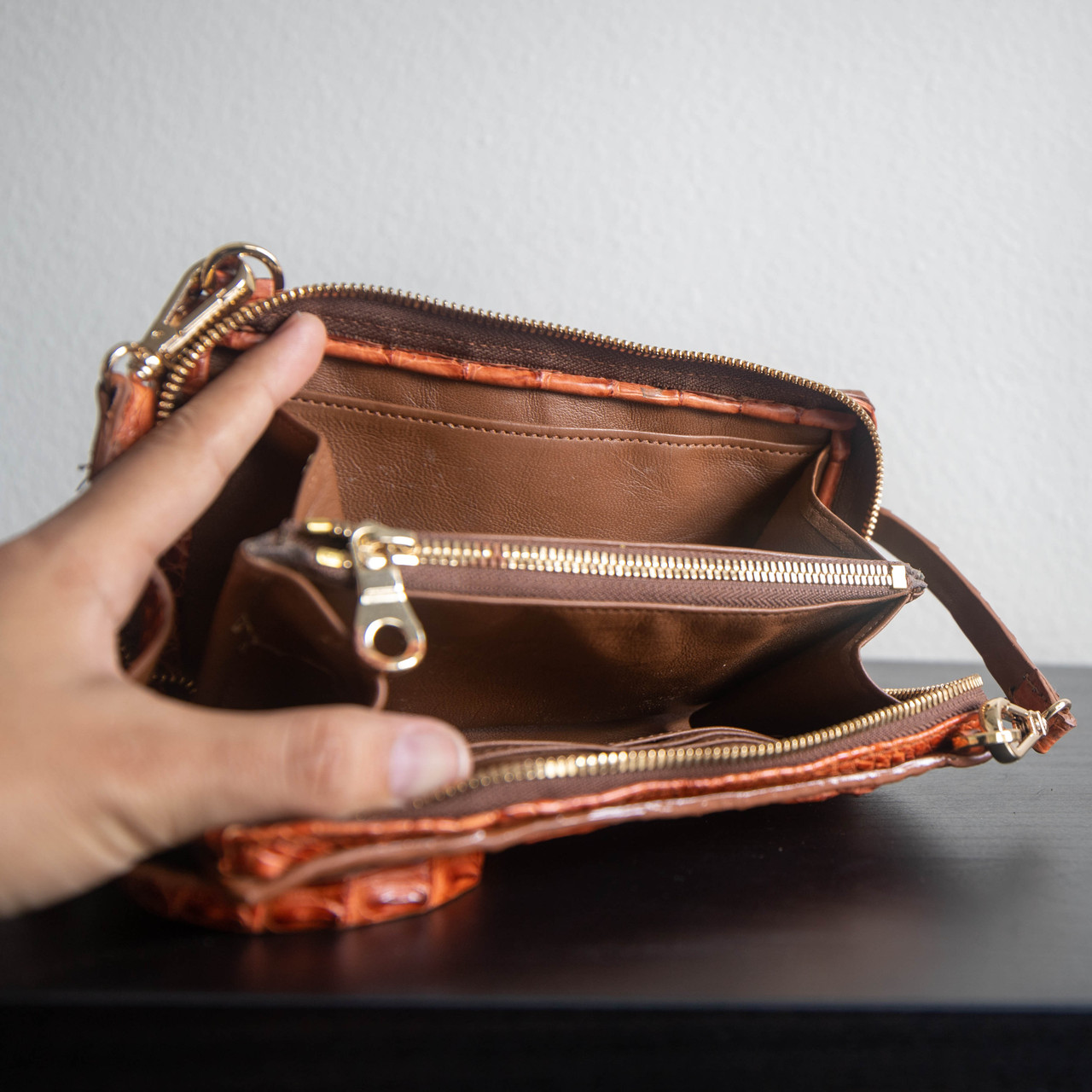 Cognac Hornback Debbie Bag - Alligator Jakes