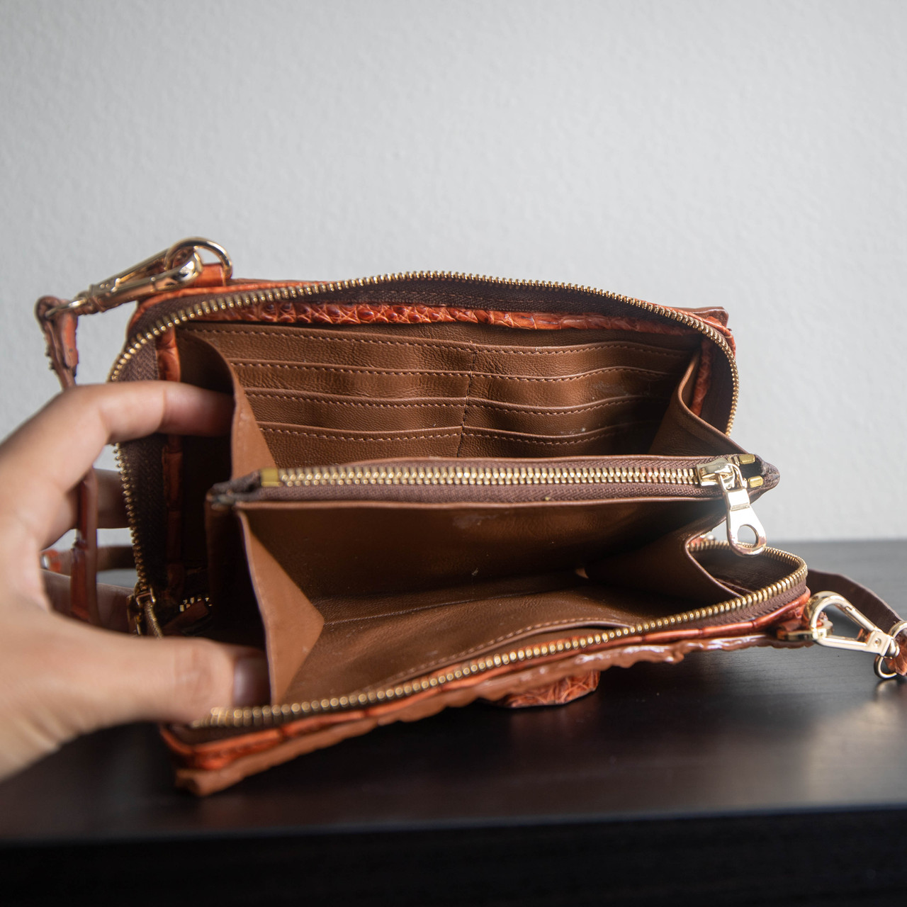Cognac Hornback Debbie Bag - Alligator Jakes