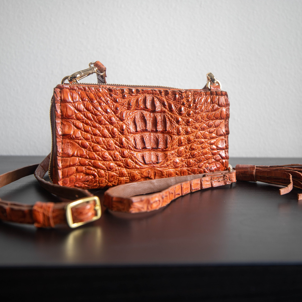 Cognac Hornback Debbie Bag - Alligator Jakes