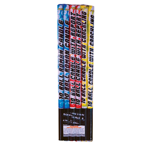 10 BALL ASSORTED ROMAN CANDLES (3 VARIETIES) - Tri-State Fireworks