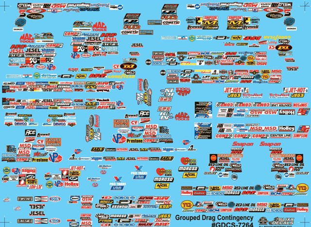 One of 5 latest Modern Drag Racing Contingency Sheets from SLIXX