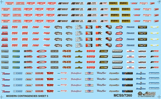 One of 5 latest Modern Drag Racing Contingency Sheets from SLIXX