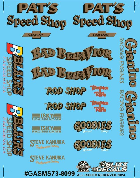 SLIXX Decals Gasser Mini Sheet, 1/25 scale