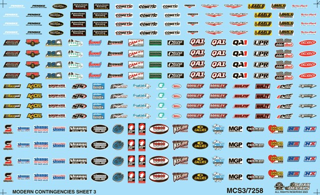 One of 5 latest Modern Drag Racing Contingency Sheets from SLIXX