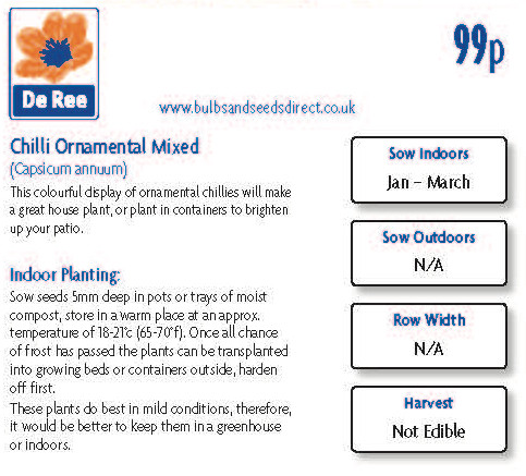 Chilli Ornamental Mixed Seeds - Bunkers Hill Plant Nursery