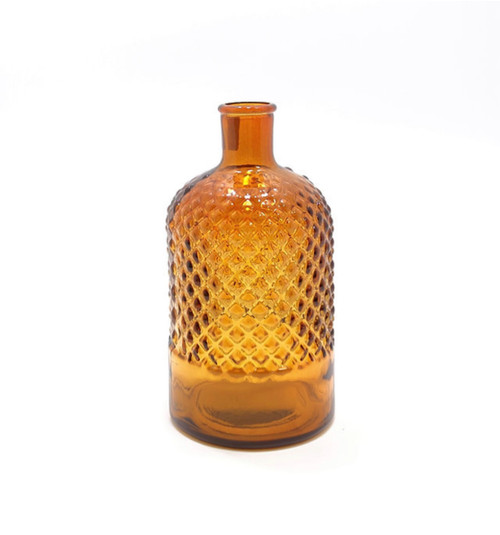Diamond Bottle Vase 22cm - Amber - Bunkers Hill Plant Nursery