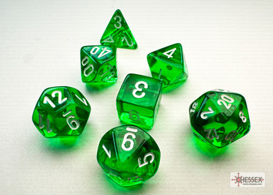 Translucent: Mini-Polyhedral Green/white 7-Die Set - Shuffle and Cut Games