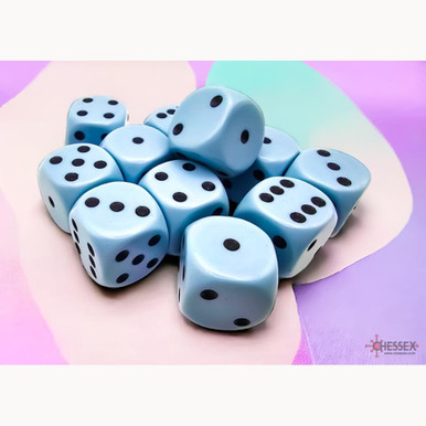 16mm d6 Dice Block (12): Opaque Pastel Blue/Black - Shuffle and Cut Games