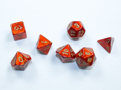 Mini-Polyhedral Dice Set: Scarab Scarlet/gold - Shuffle and Cut Games