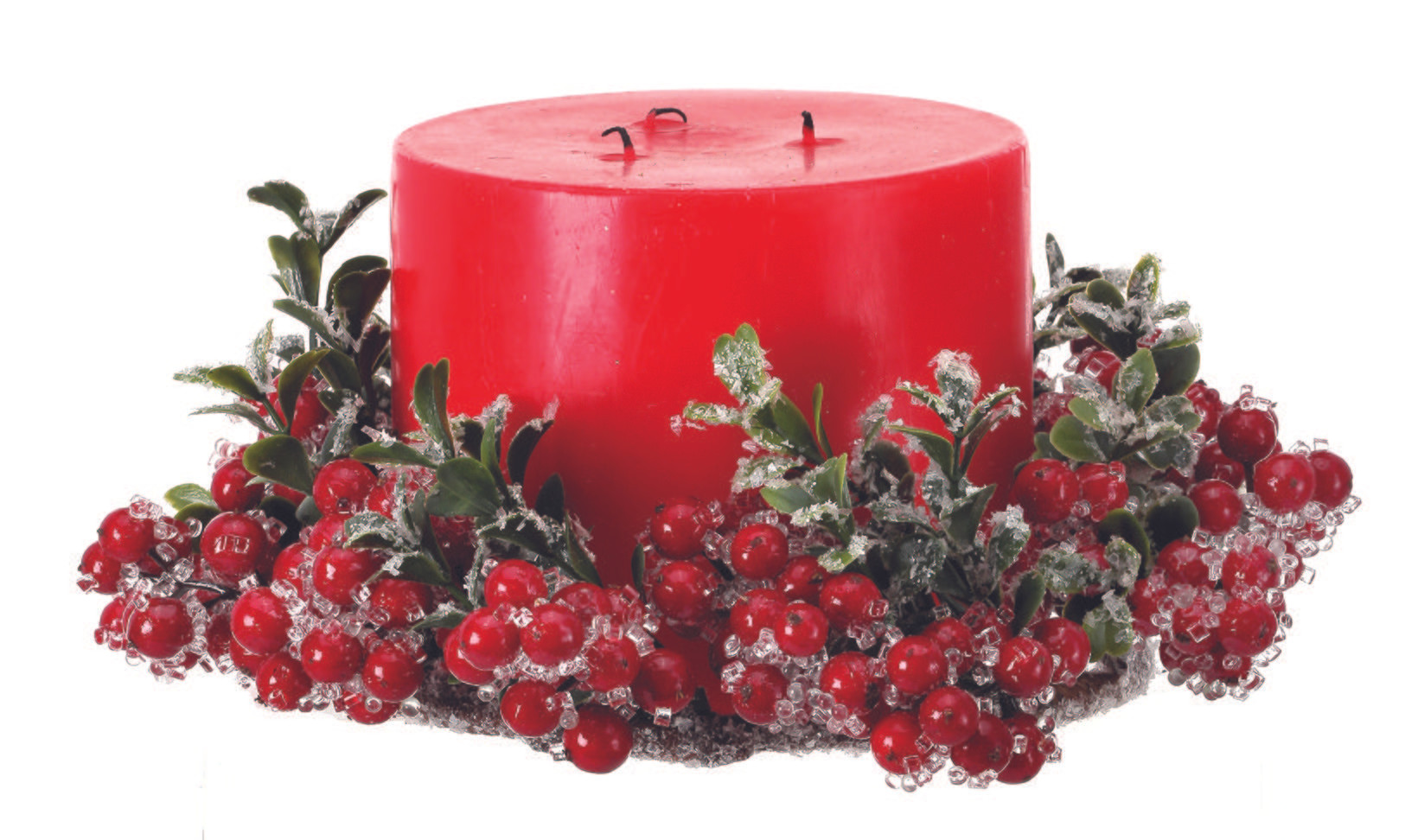Iced Frosted White Berry Boxwood Candle Ring - Treetime Christmas Creations