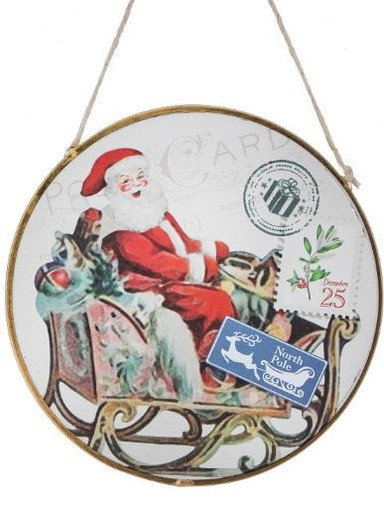 Glass Disc Santa In Sleigh Ornament | Treetime