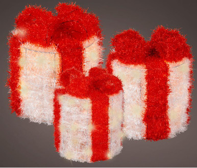 LED Tinsel Gift Box Trio - Treetime Christmas Creations