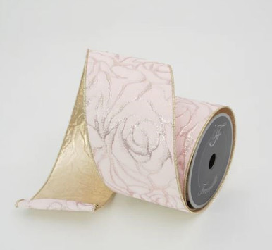 Light Pink Rose Garden Ribbon With Gold Swirl | Treetime