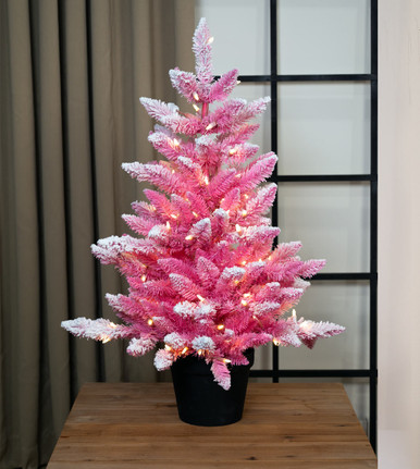 3' Flocked Over Pink Potted Tree | Clear LED | Treetime