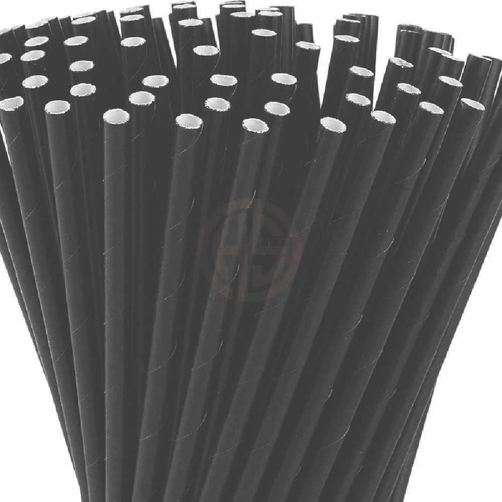8 x 240mm Black Paper Straws Straight