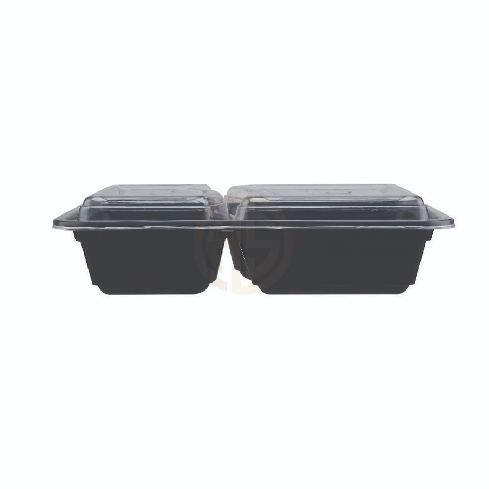 2 Compartment Black Container with Lids