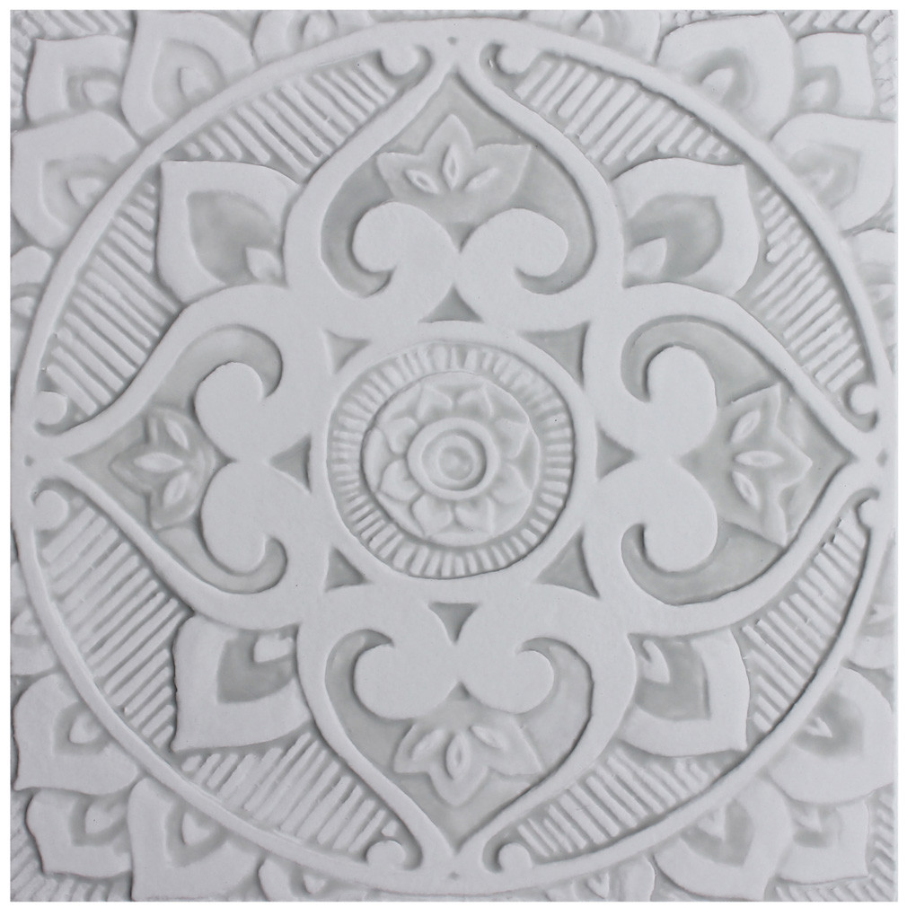 Large grey Spanish tile mandala 4. Handmade tile by GVEGA