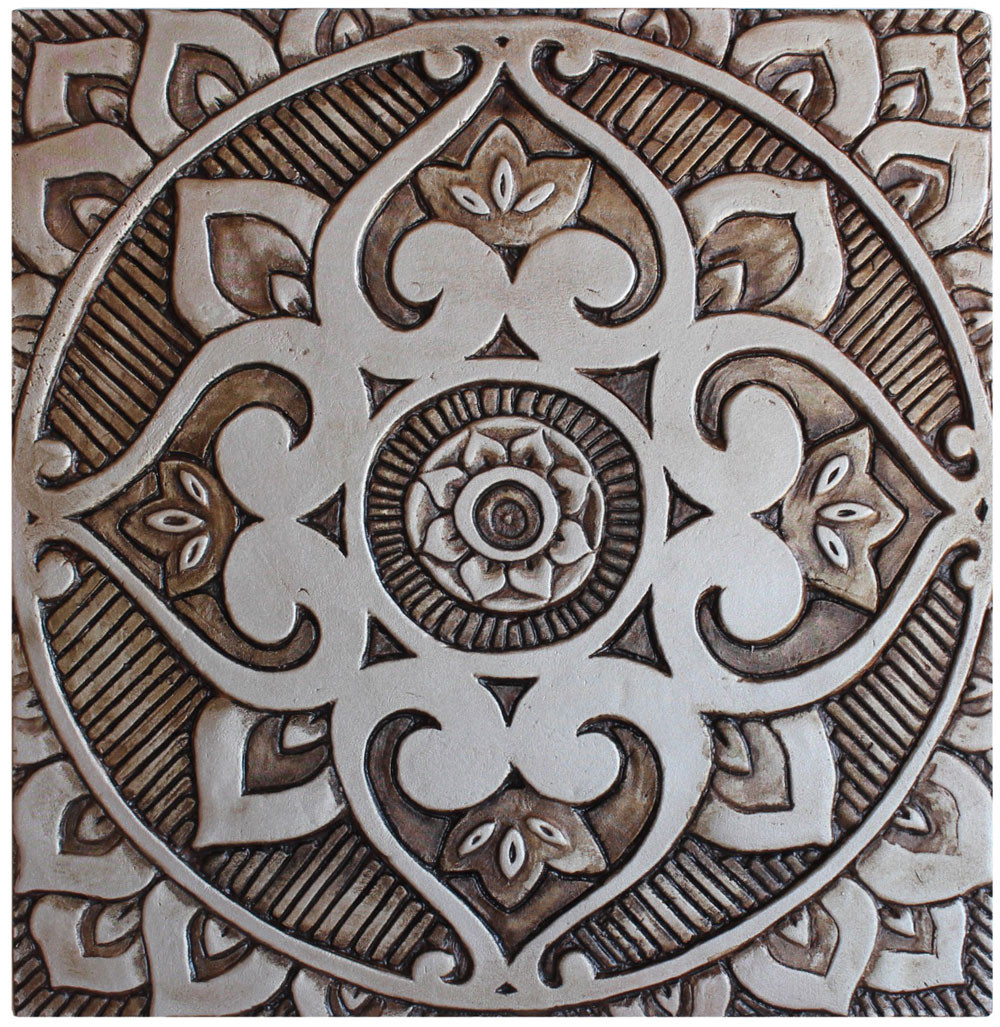 Large grey Spanish tile mandala 3. Handmade tile by GVEGA