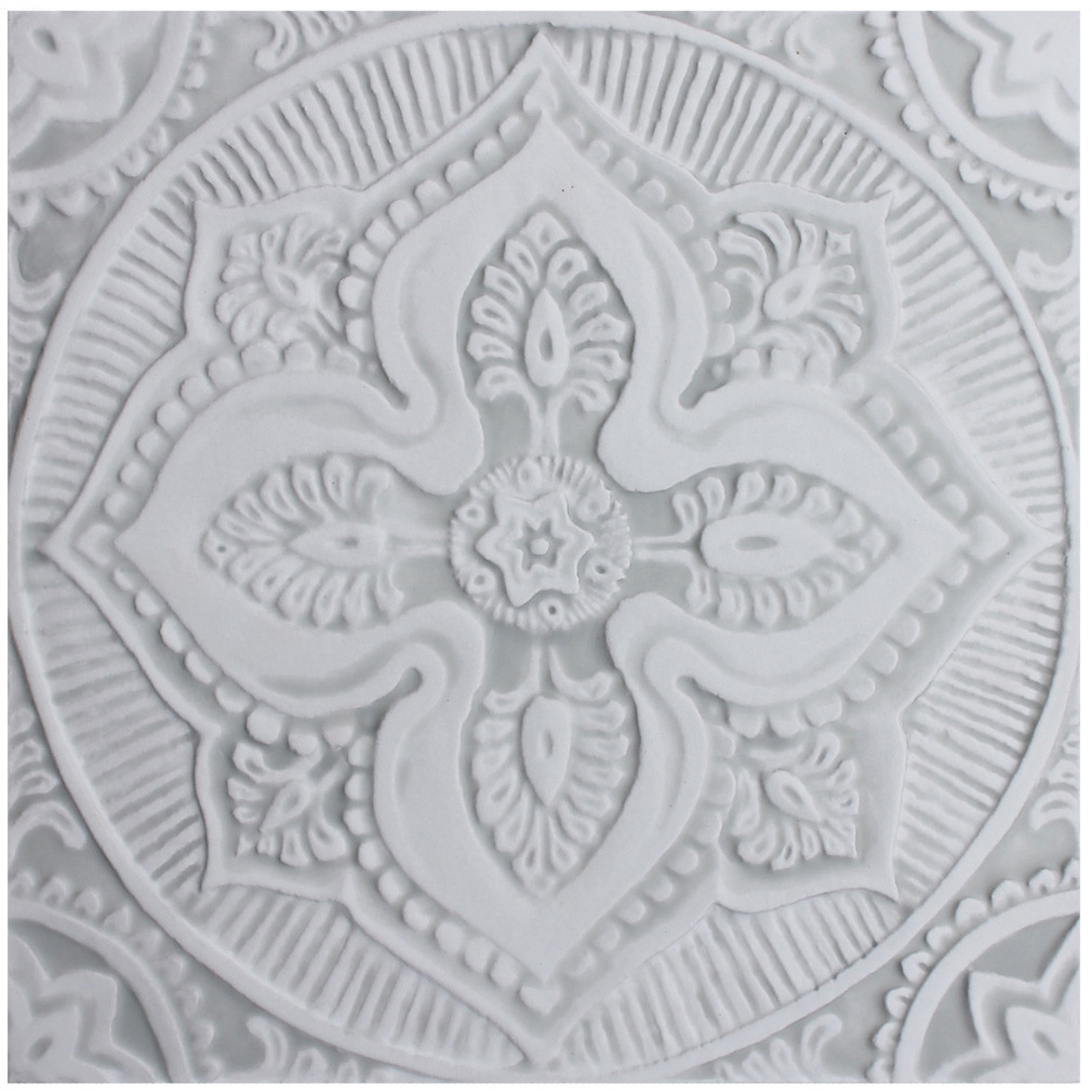 Large grey Spanish tile mandala 3. Handmade tile by GVEGA