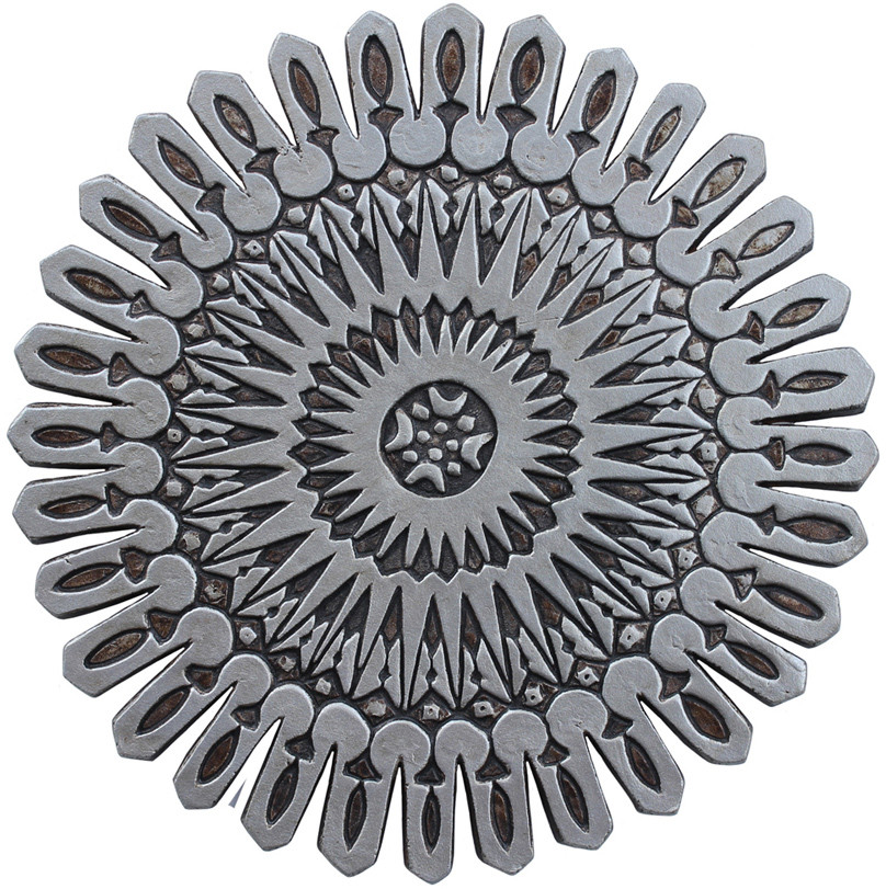 Ceramic wall art floral 3 silver circle tile - GVEGA