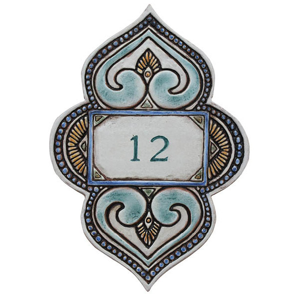 Matt blue ceramic house number - Mandala 2 / GVEGA