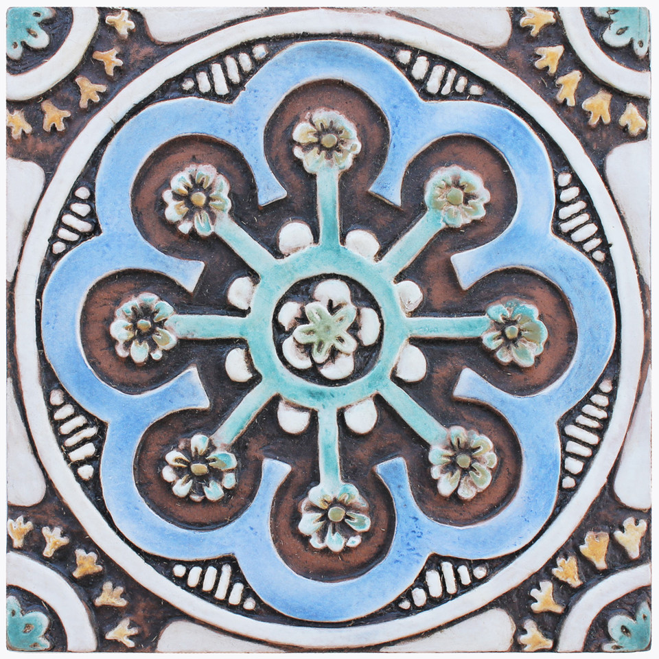 Blue Floral tile 20cm suzani 4. Handmade tile by GVEGA