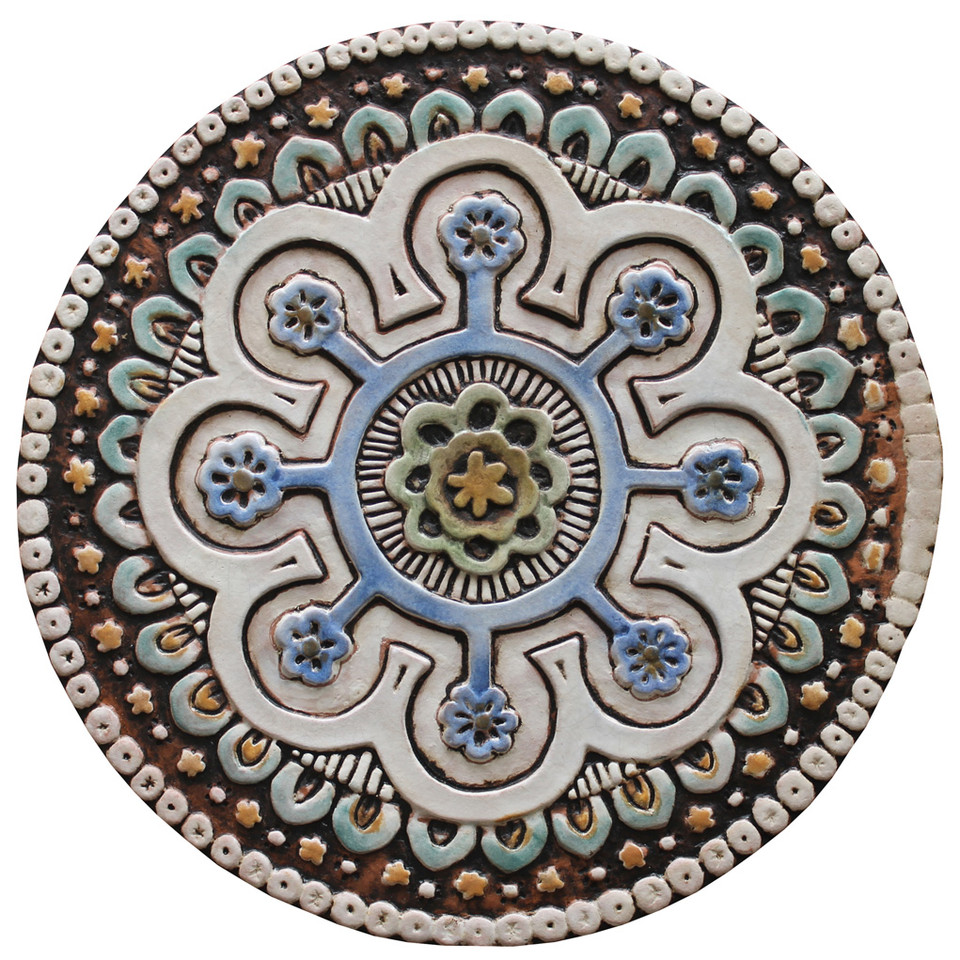 Circle ceramic wall art - Floral 2 turquoise tile by GVEGA