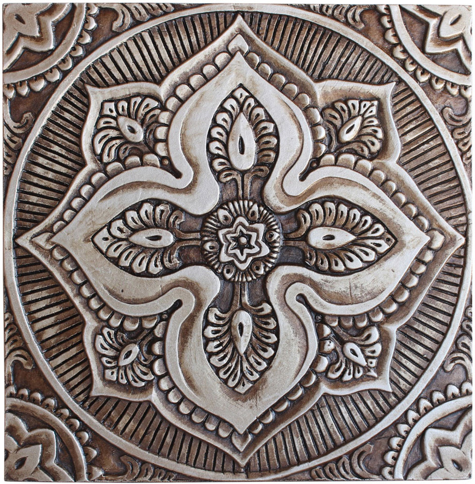 Large grey Spanish tile mandala 4. Handmade tile by GVEGA