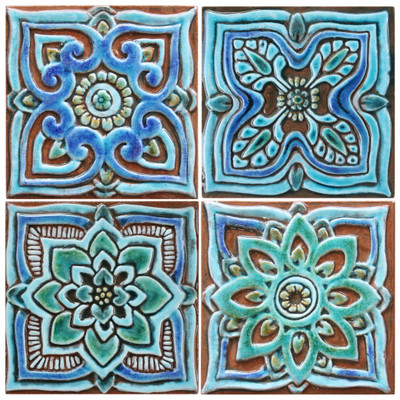 Set of 4 turquoise tiles 15cm - Decorative tiles by GVEGA