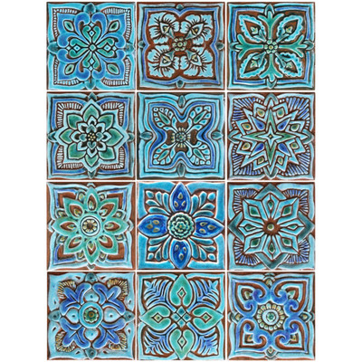 Set of 12 turquoise tiles 15cm - Decorative tiles by GVEGA