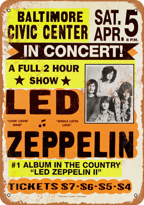 Led Zeppelin at Baltimore Civic Center Metal Sign