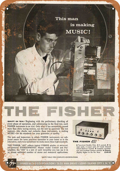 1958 Fisher 400 Preamp Metal Sign
