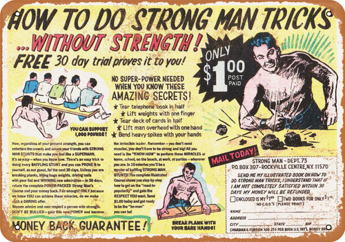 1967 Do Strong Man Tricks Metal Sign
