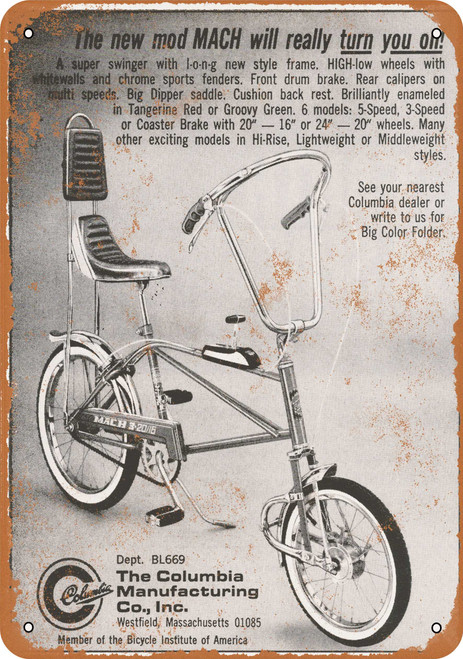 1969 Columbia Mach 3 Muscle Bicycle Metal Sign
