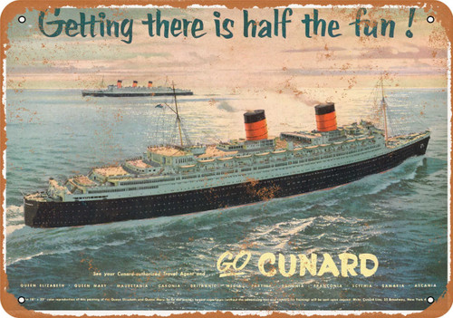 1954 Cunard Cruise Line Metal Sign