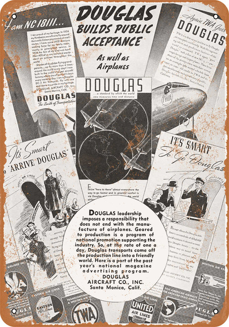 1938 Douglas Airplanes Metal Sign