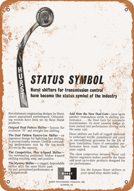 1963 Hurst Status Symbol Shifters Metal Sign