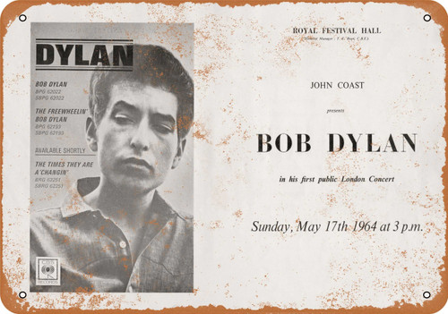 1964 Bob Dylan First London Concert Metal Sign