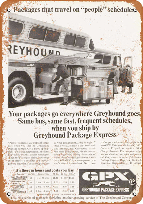 1968 Greyhound Package Express Metal Sign