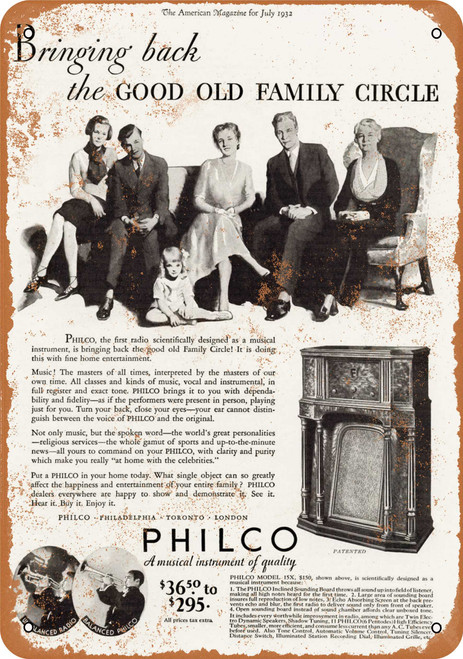 1932 Philco Radios Metal Sign