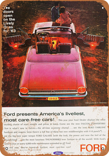 1963 Ford Galaxie 500XL Convertible Metal Sign