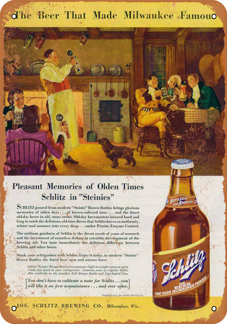 1937 Schlitz Beer Metal Sign