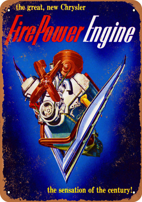 1951 Chrysler FirePower Engine Metal Sign