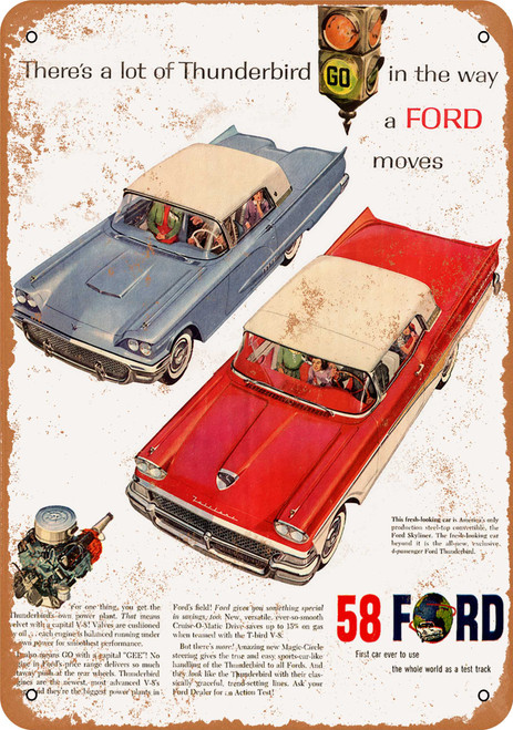 1958 Ford Thunderbird and Skyliner Metal Sign