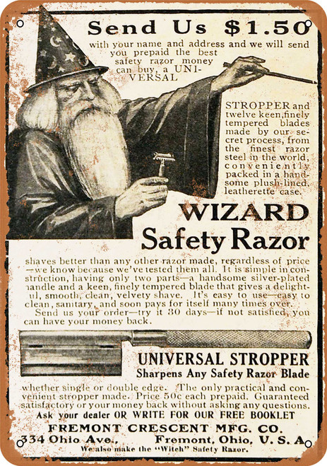 1909 Wizard Safety Razor Metal Sign