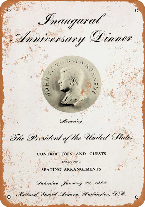 1961 Kennedy Inaugural Dinner Metal Sign