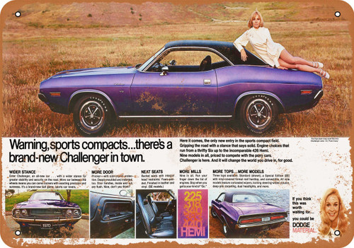 1970 Dodge Plum Crazy Challenger Metal Sign
